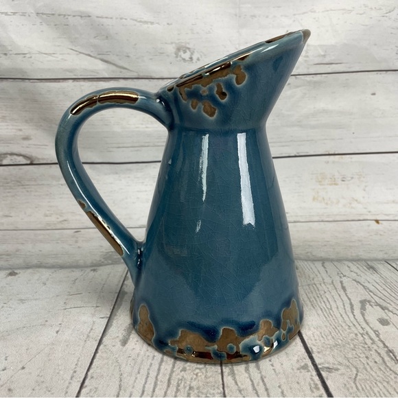 Dining | Blue Copper Luster Pottery Pitcher Vessel Vase Crazing Art ...